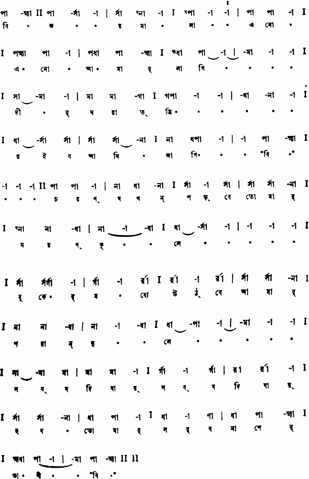 Song bijoymala eno | Musical notation