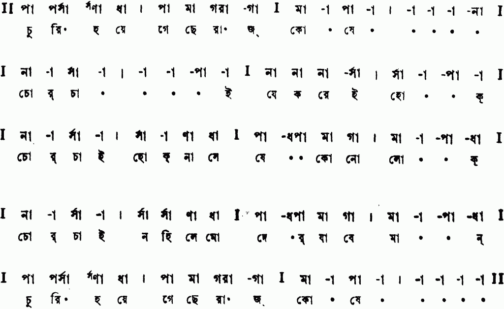 Song churi hoye gechhe | Musical notation