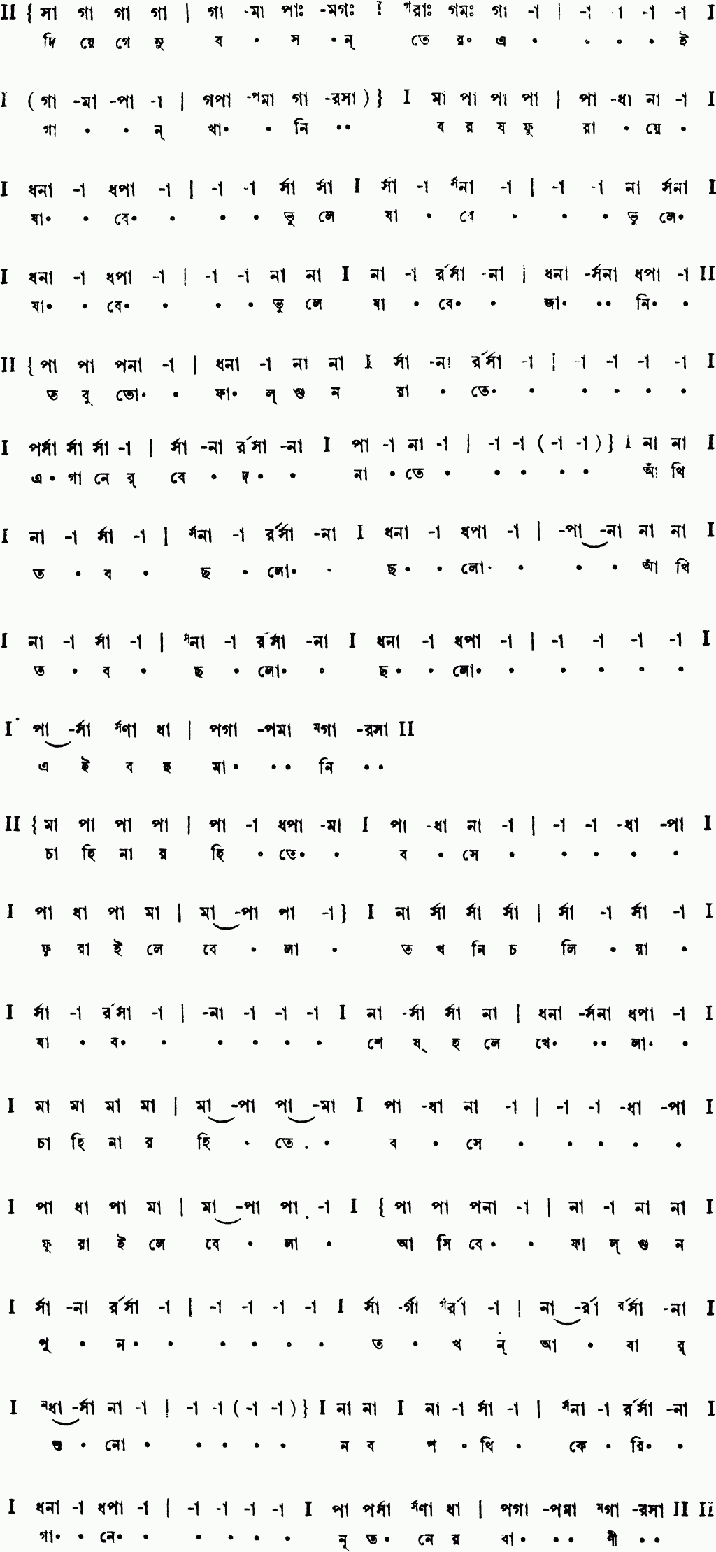 Song diye genu basanter | Musical notation
